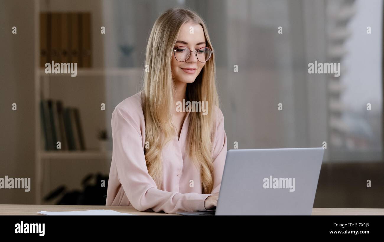 Caucasian millennial business woman female student girl writer ...