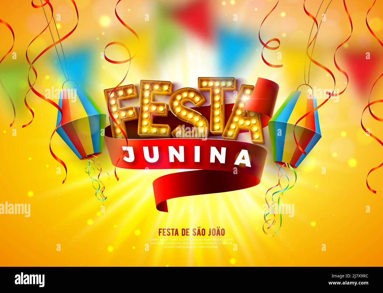 Festa Junina Illustration with Light Bulb Billboard Lettering, Paper ...