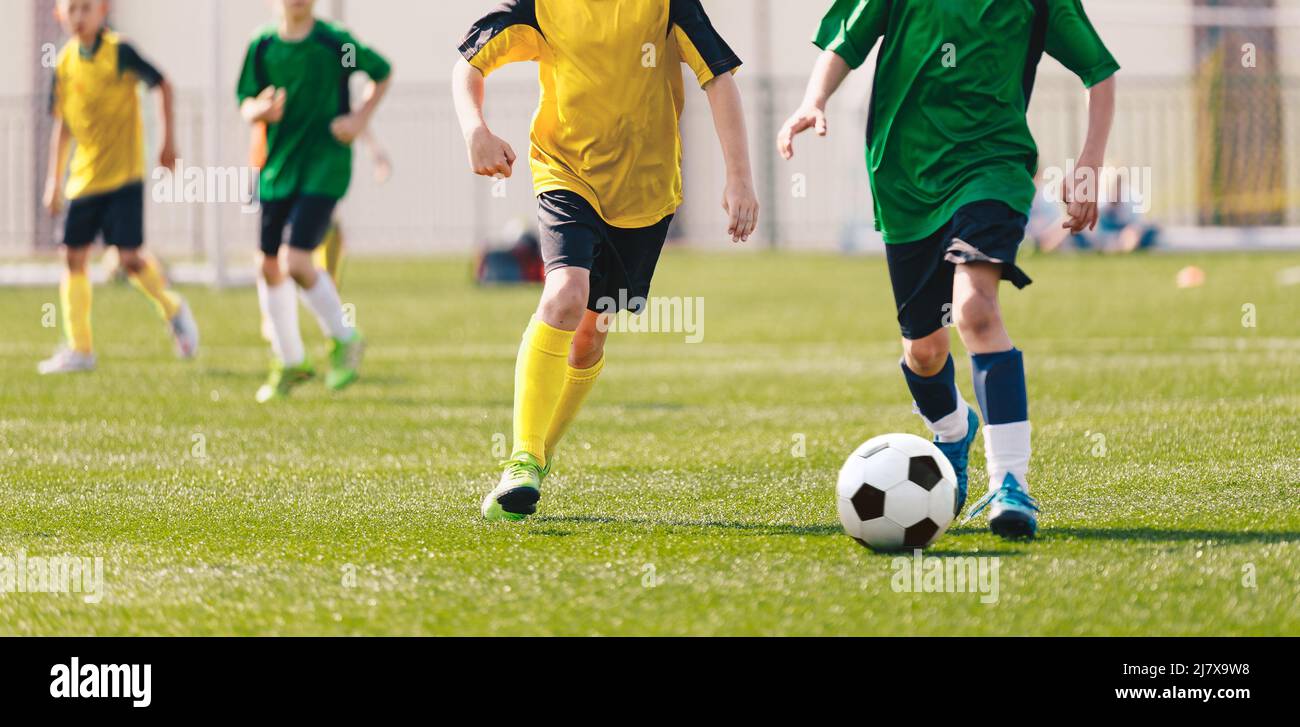 Football Game on Summer Sunny Day. Young Boys Compete in Tournament ...