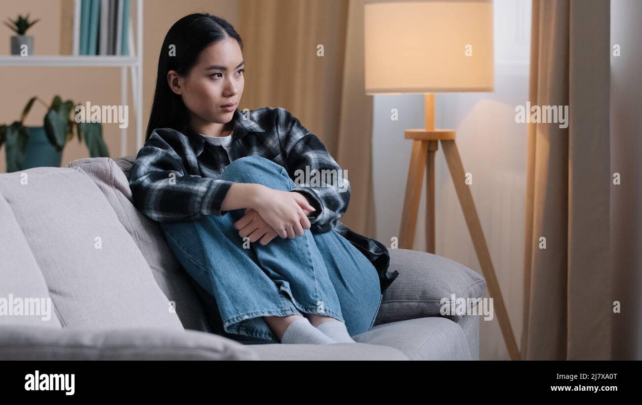 Alone Offended Sad Thoughtful Asian Woman Upset Frustrated Girl Looking