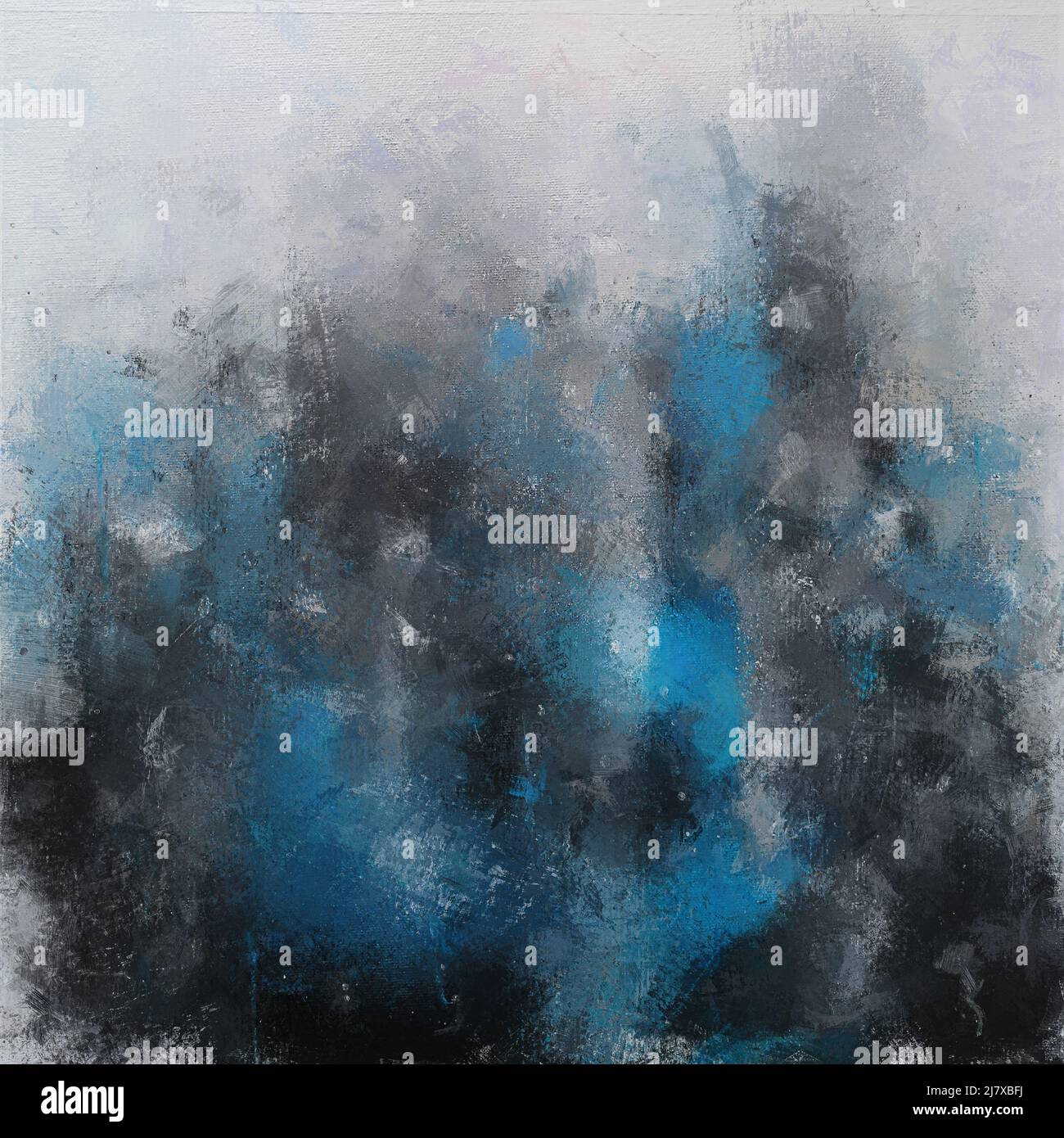 Abstract gray, light gray and blue oil painting with brush strokes ...