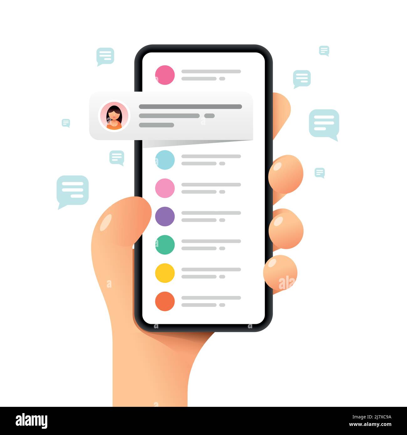 Smartphone mockup in human hand. Chat communications. Messaging. Vector ...