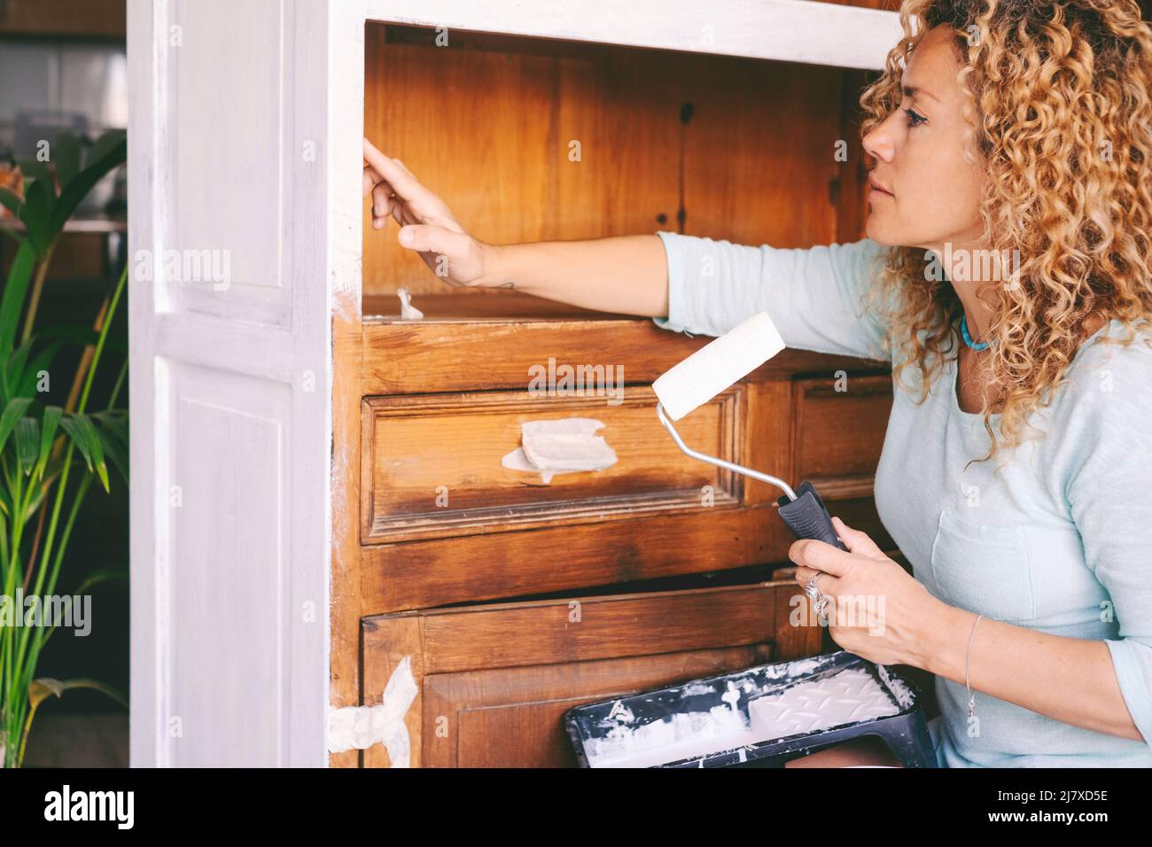 People and diy hobby work at home concept leisure activity. Adult woman ...