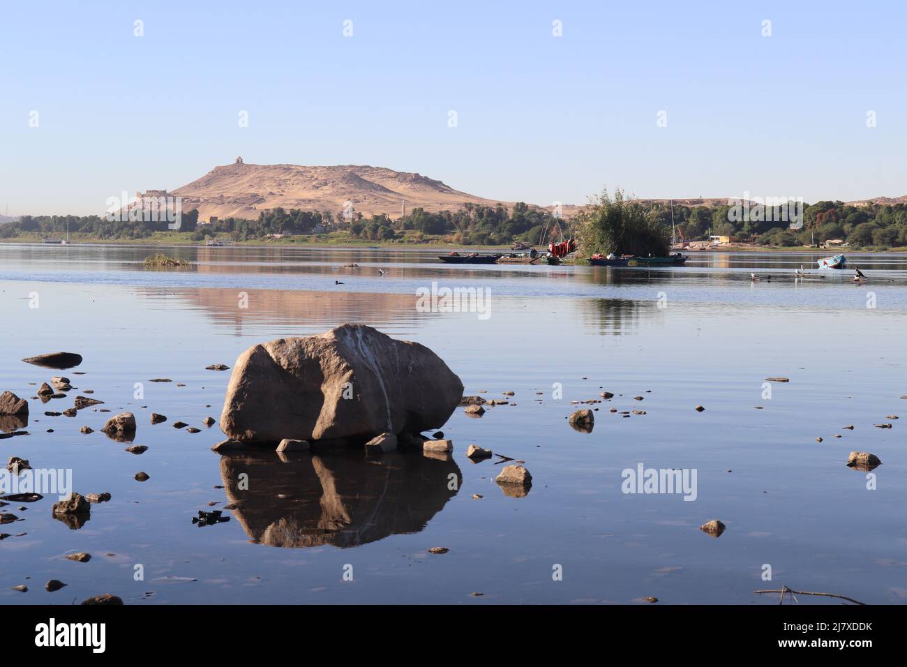 landscape of river nile in aswan (mountain, rocks and water Stock Photo ...