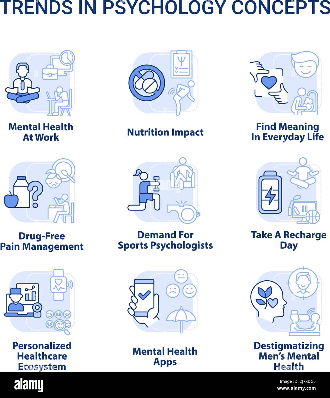 Trends In Psychology Light Blue Concept Icons Set Stock Vector Image