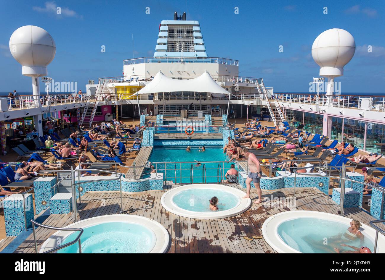 Pool and sundeck on Marella Explorer 2 cruise ship, Caribbean Sea ...
