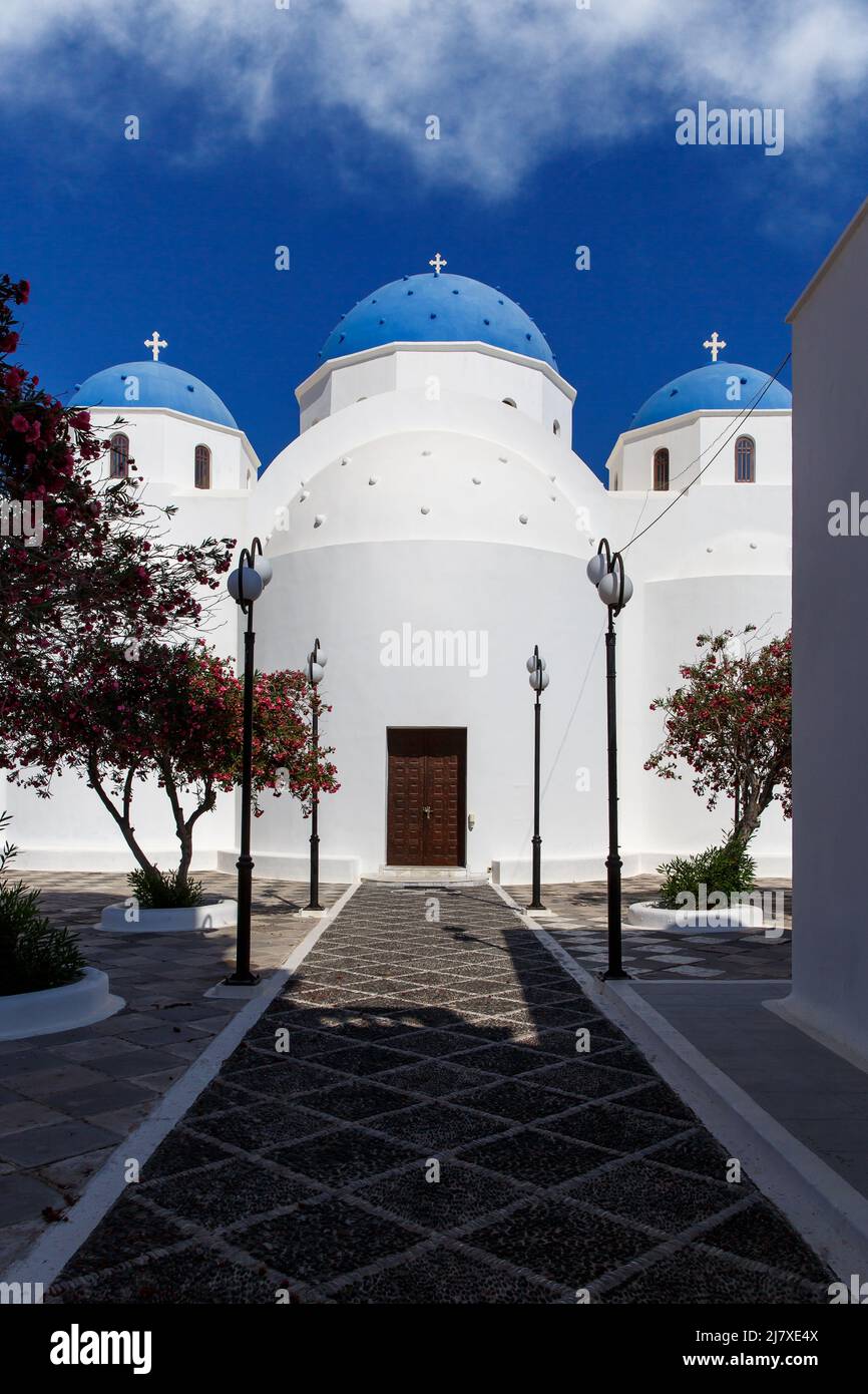 Classical orthodox white greek church with blue dome Stock Photo - Alamy
