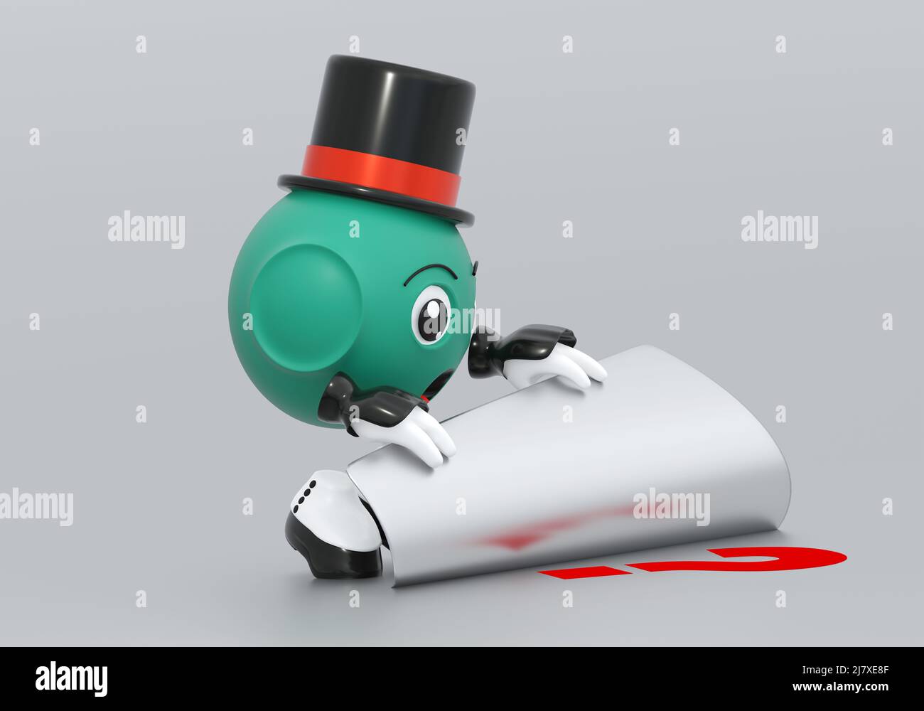 3d character looks surprised at a question mark he found. 3d rendering ...