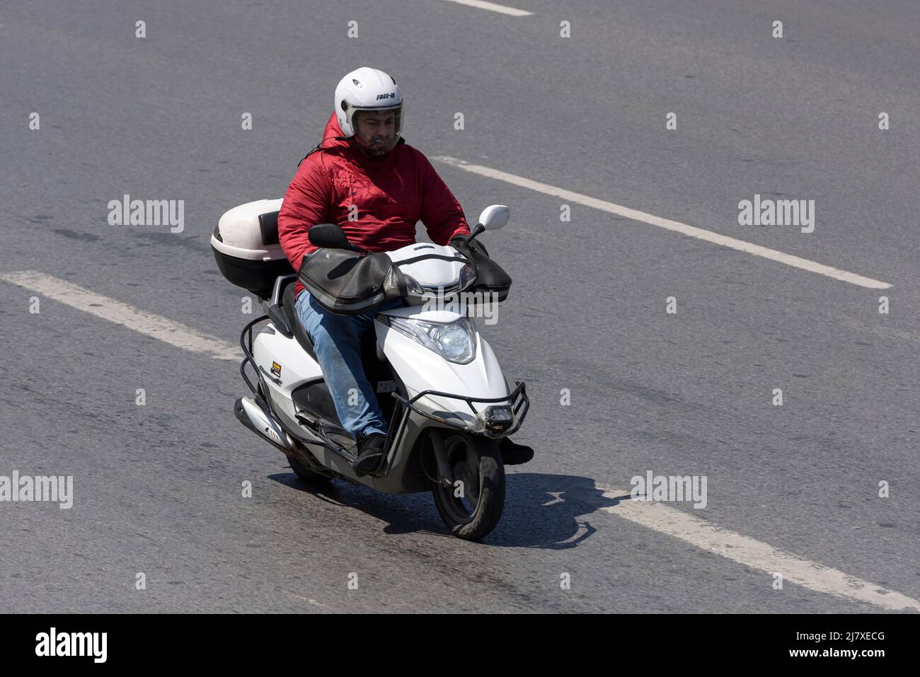 ISTANBUL, TURKEY - MAY 1, 2022: Man from city riding motorcycle on the ...