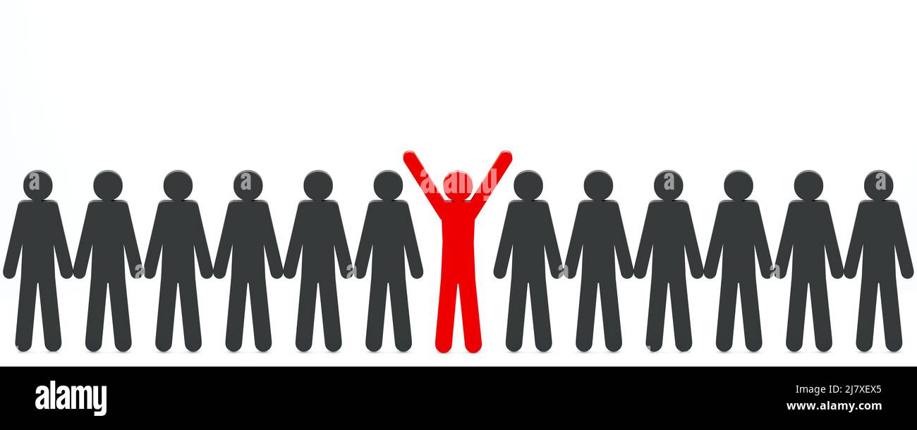 Line of people from which one person stands out. 3d rendering Stock ...