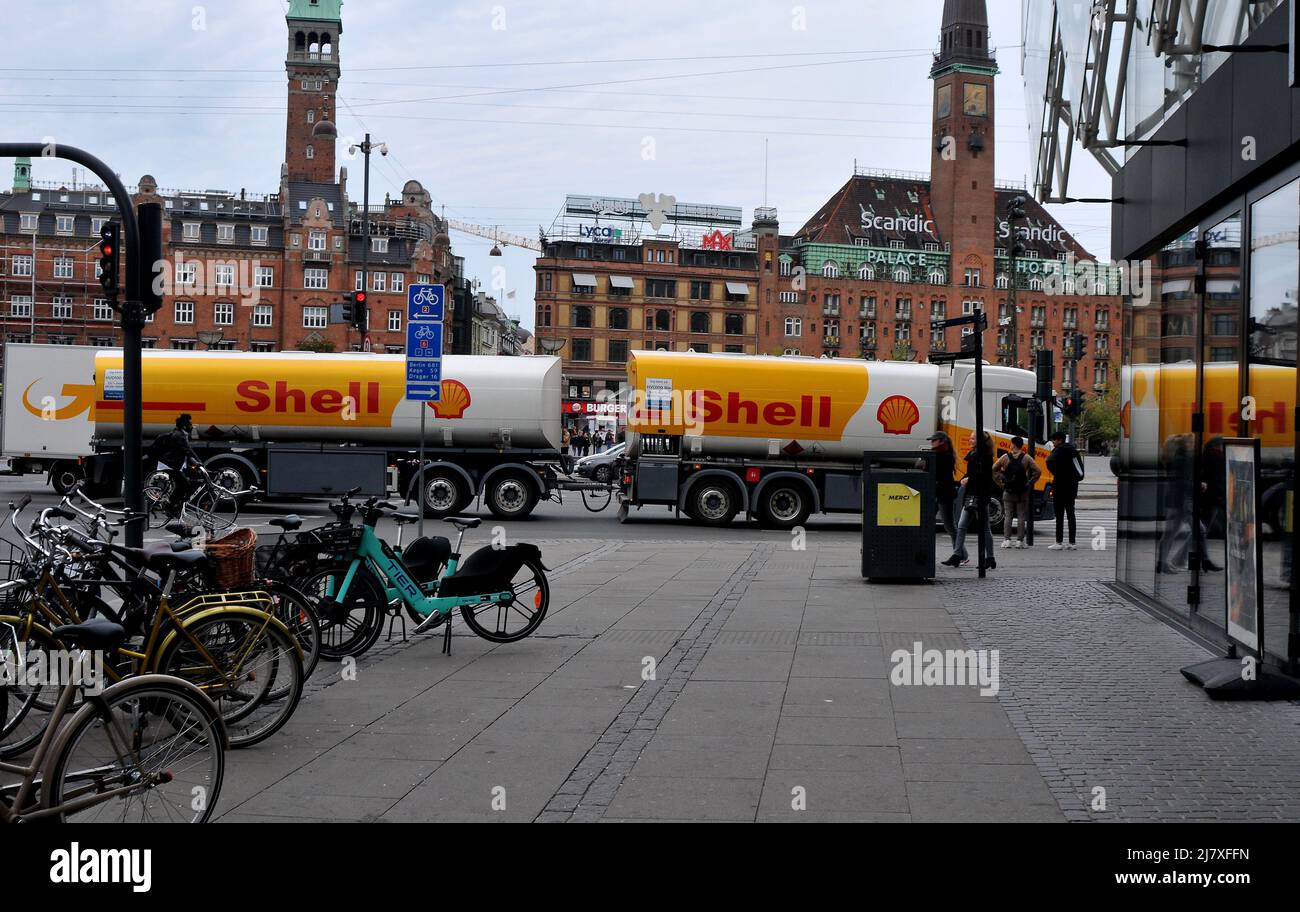 Copenhagen/Denmark/10 May 2022/. Shell gasoline trukcs in danish ...