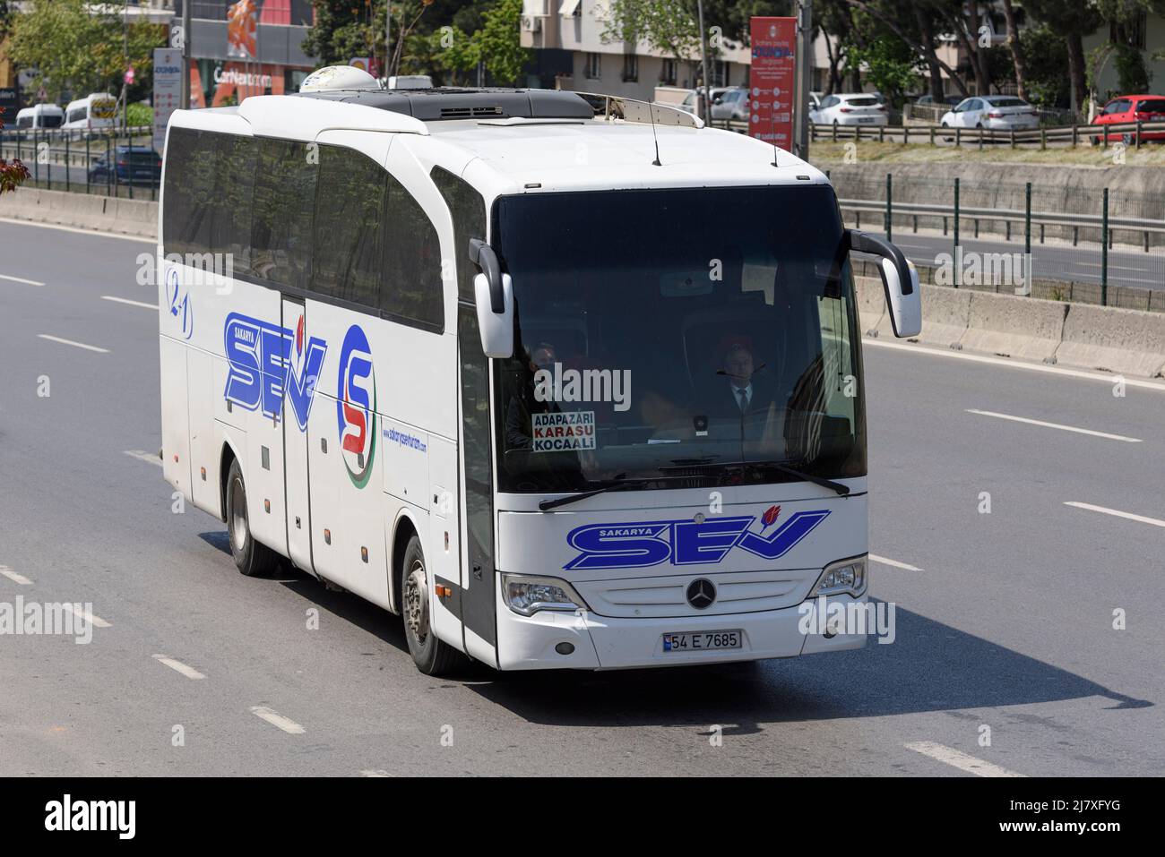 ISTANBUL, TURKEY - MAY 1, 2022: Travel company bus Mercedes-Benz ...