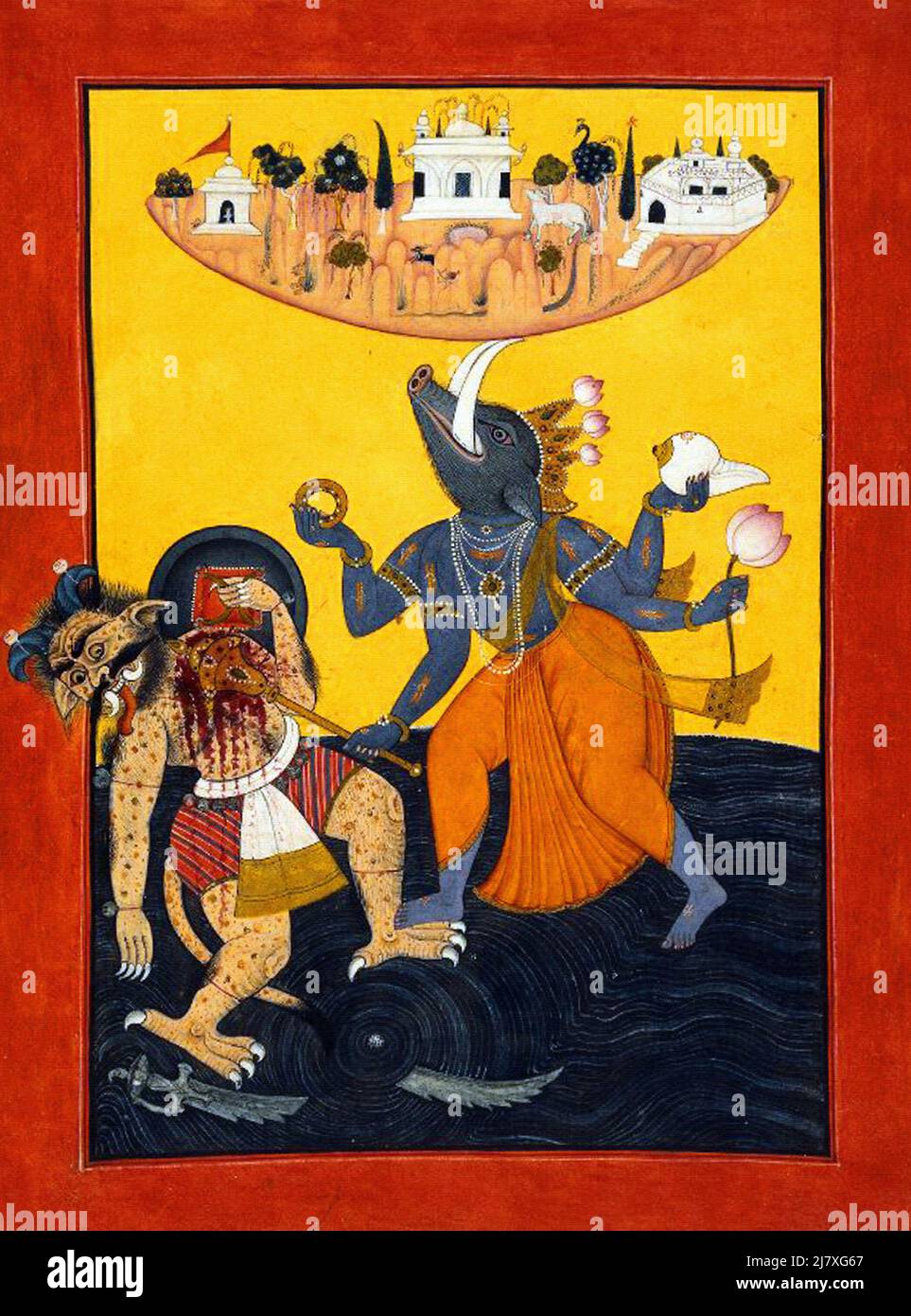 Vishnu appeared as the boar rescuing the earth goddess, Bhudevi Stock ...