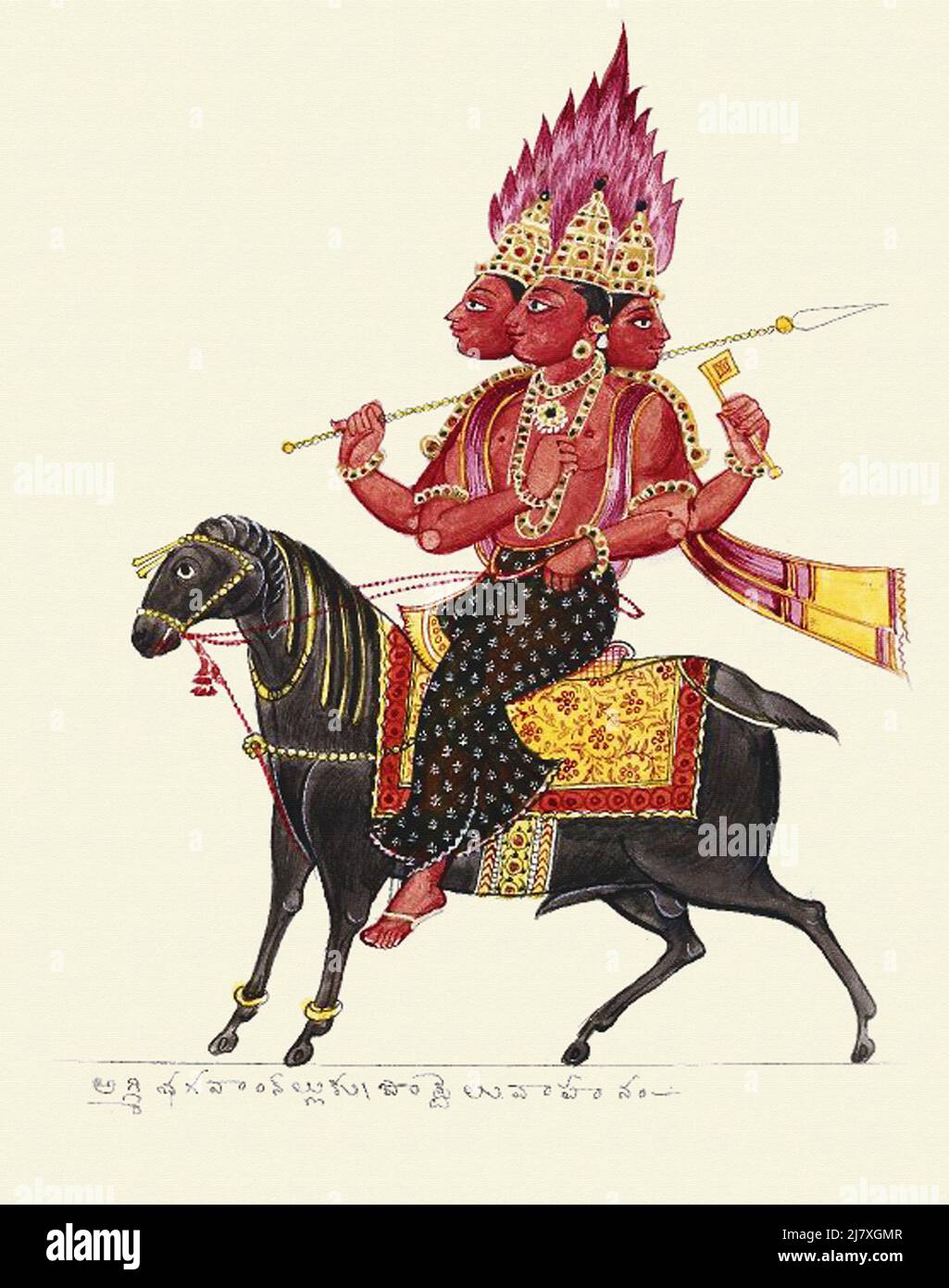 Agni, guardian of the south-east, riding a caparisoned ram Stock Photo ...