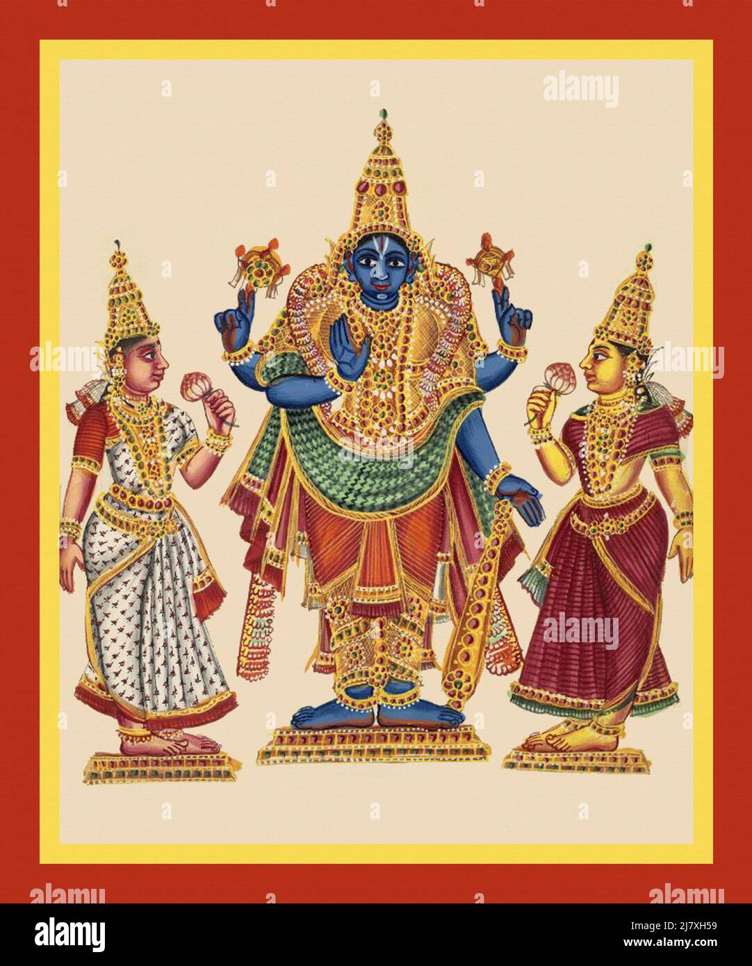 Vishnu stands on a low pedestal holding a chakra (discus Stock Photo ...