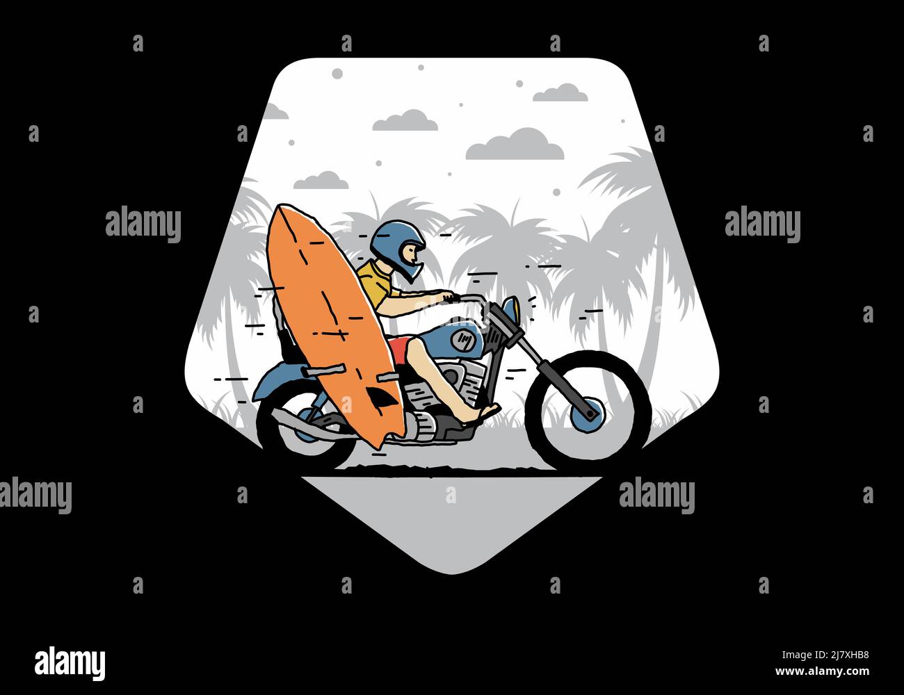 Ride motorcycle with surfing board illustration design Stock Vector ...