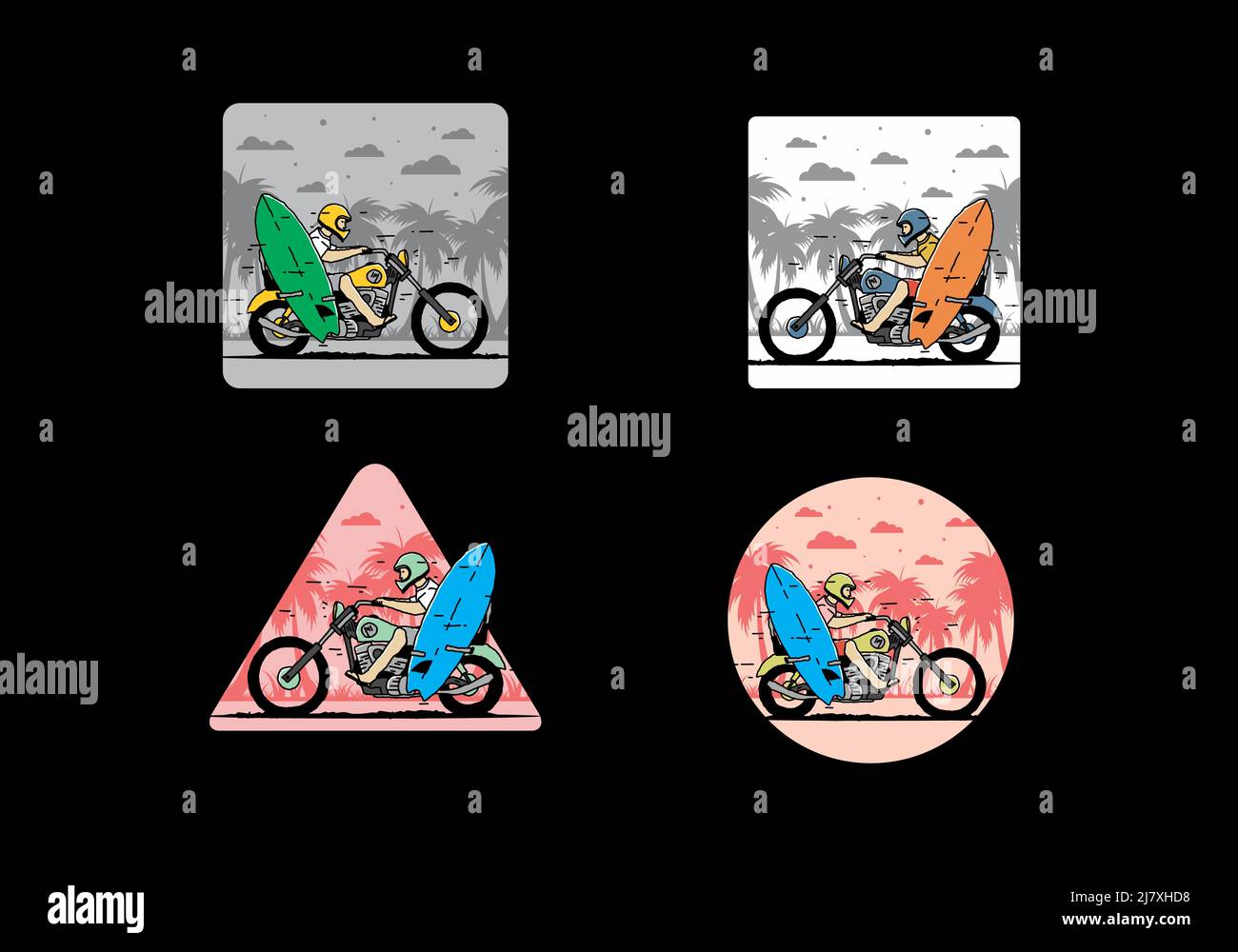 Ride motorcycle with surfing board illustration design Stock Vector ...