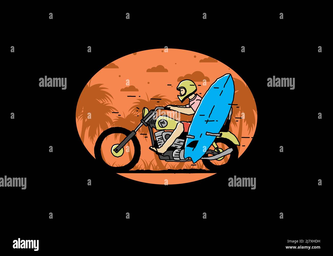 Ride motorcycle with surfing board illustration design Stock Vector ...