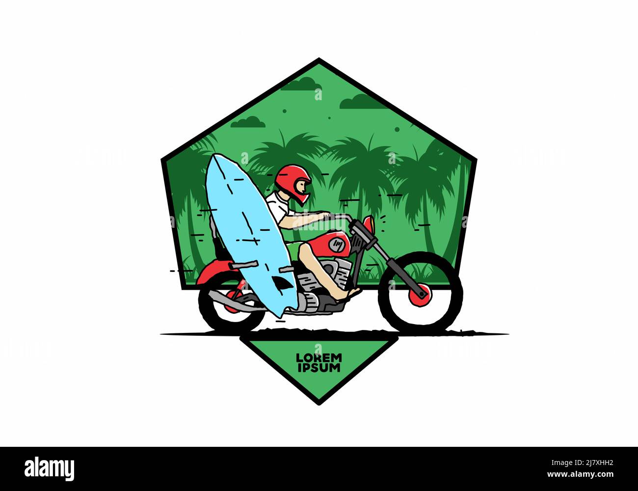 Ride motorcycle with surfing board illustration design Stock Vector ...