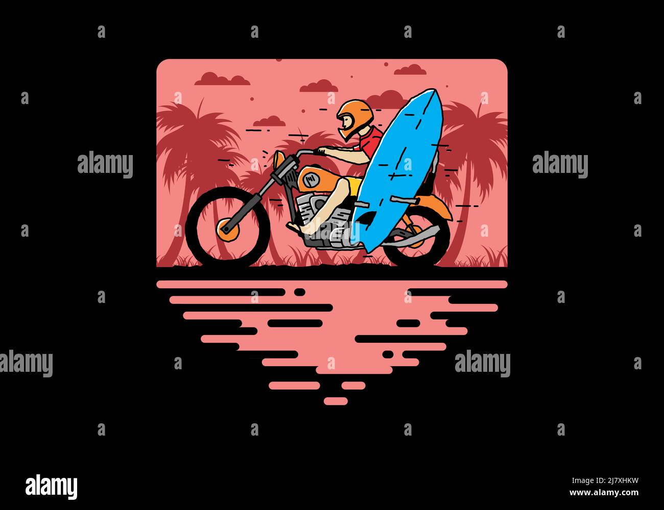 Ride motorcycle with surfing board illustration design Stock Vector ...