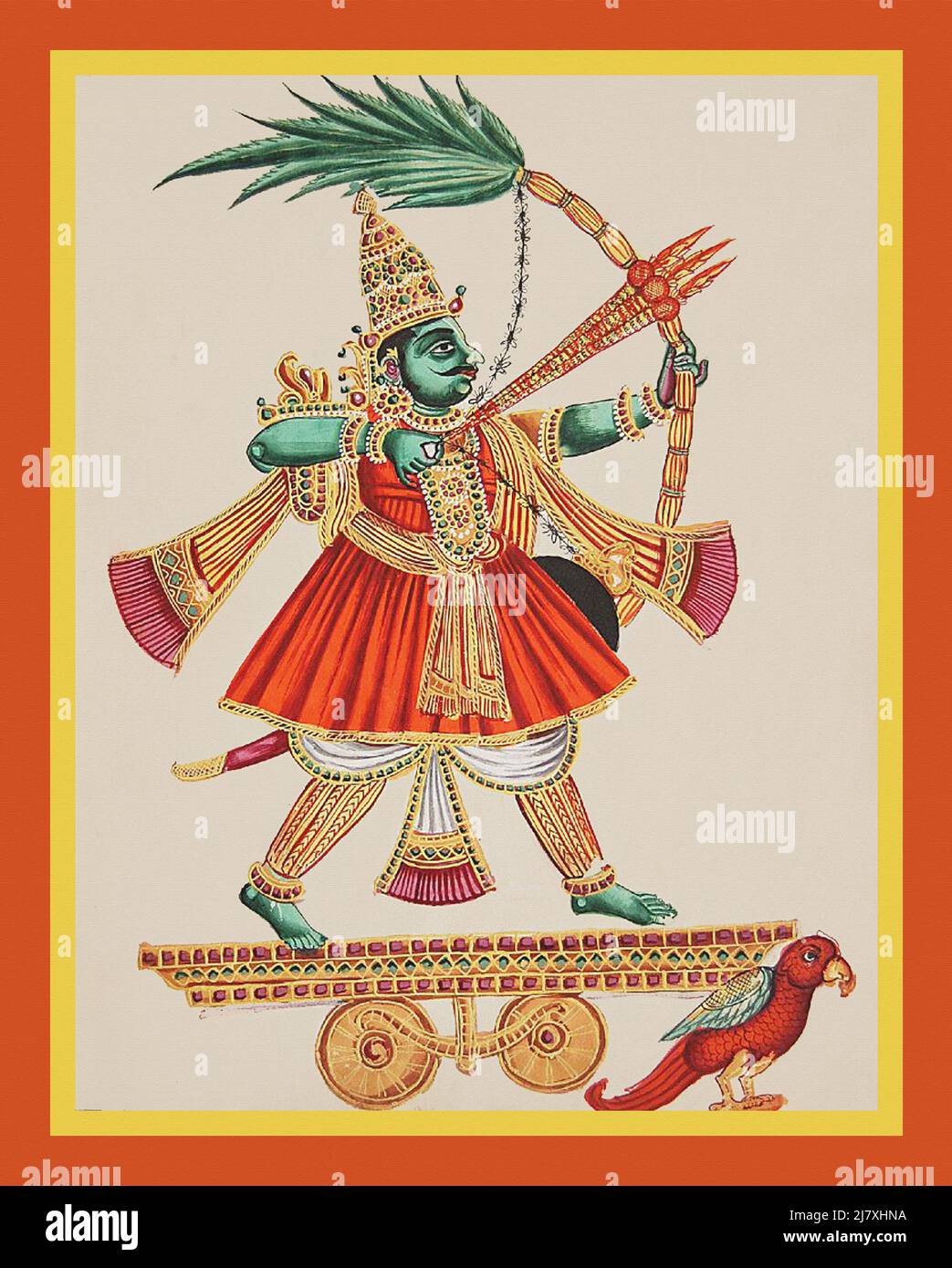 Manmatha rides on a chariot drawn by a red parrot Stock Photo - Alamy