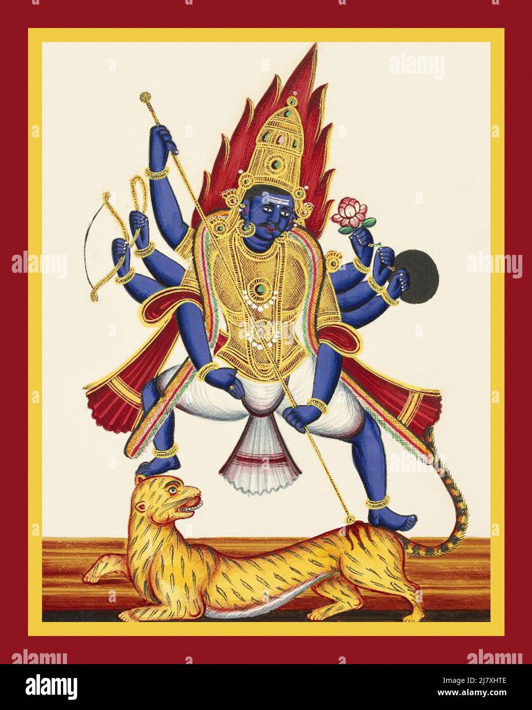 Eight-armed deity tramples a tiger Stock Photo - Alamy