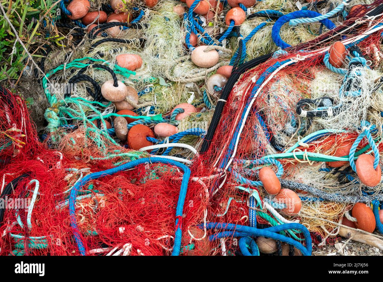 Colorful fishing nets abstract close up, coastal pattern and background ...