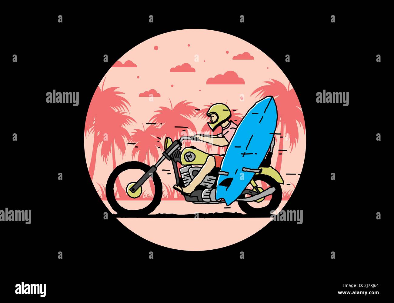 Ride motorcycle with surfing board illustration design Stock Vector ...