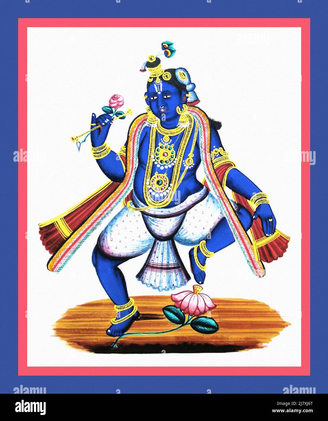 Krishna dances with a flute and a flower Stock Photo - Alamy