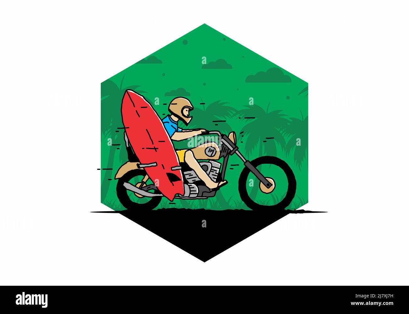 Ride motorcycle with surfing board illustration design Stock Vector ...