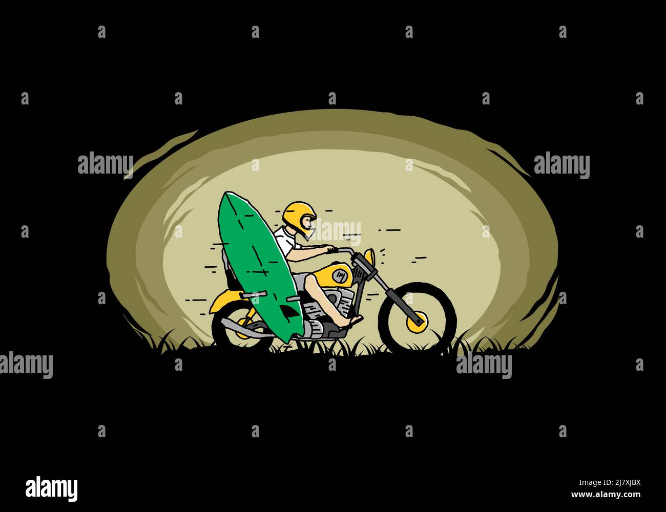 Ride motorcycle with surfing board illustration design Stock Vector ...