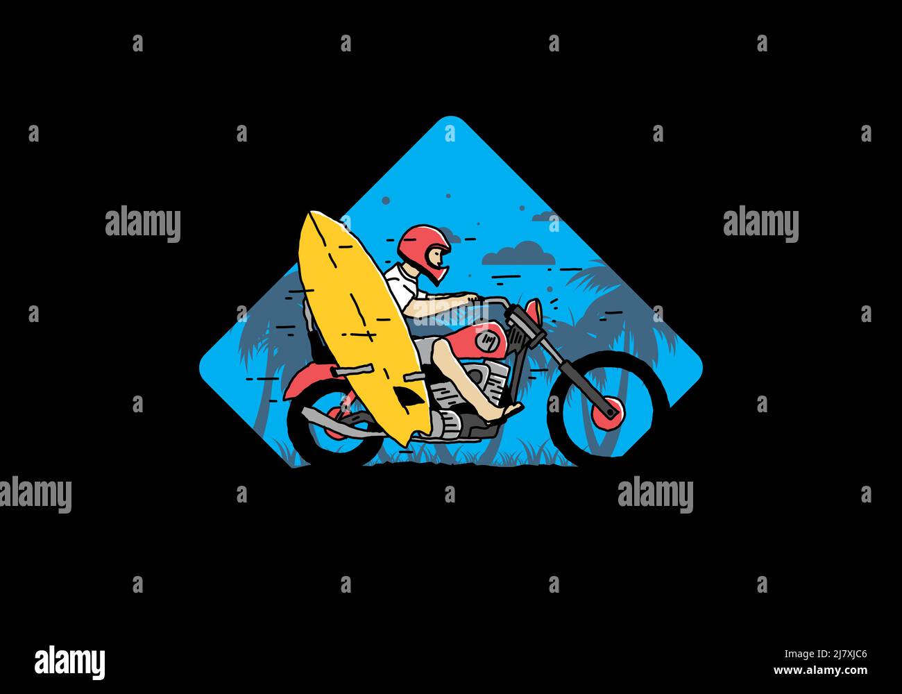 Ride motorcycle with surfing board illustration design Stock Vector ...