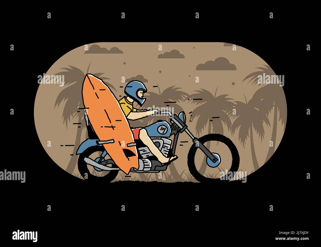Ride motorcycle with surfing board illustration design Stock Vector ...
