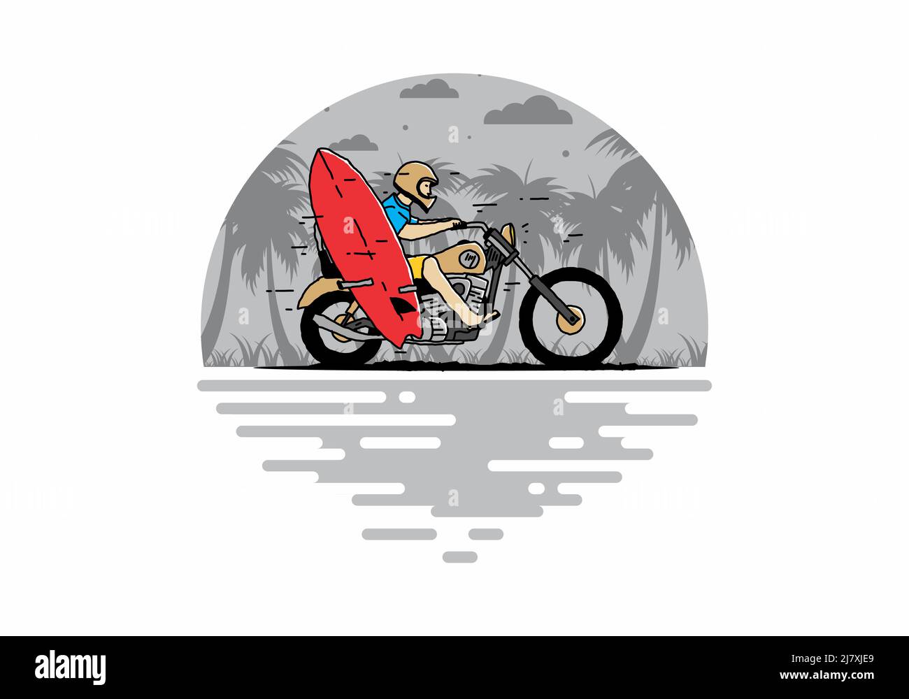 Ride motorcycle with surfing board illustration design Stock Vector ...