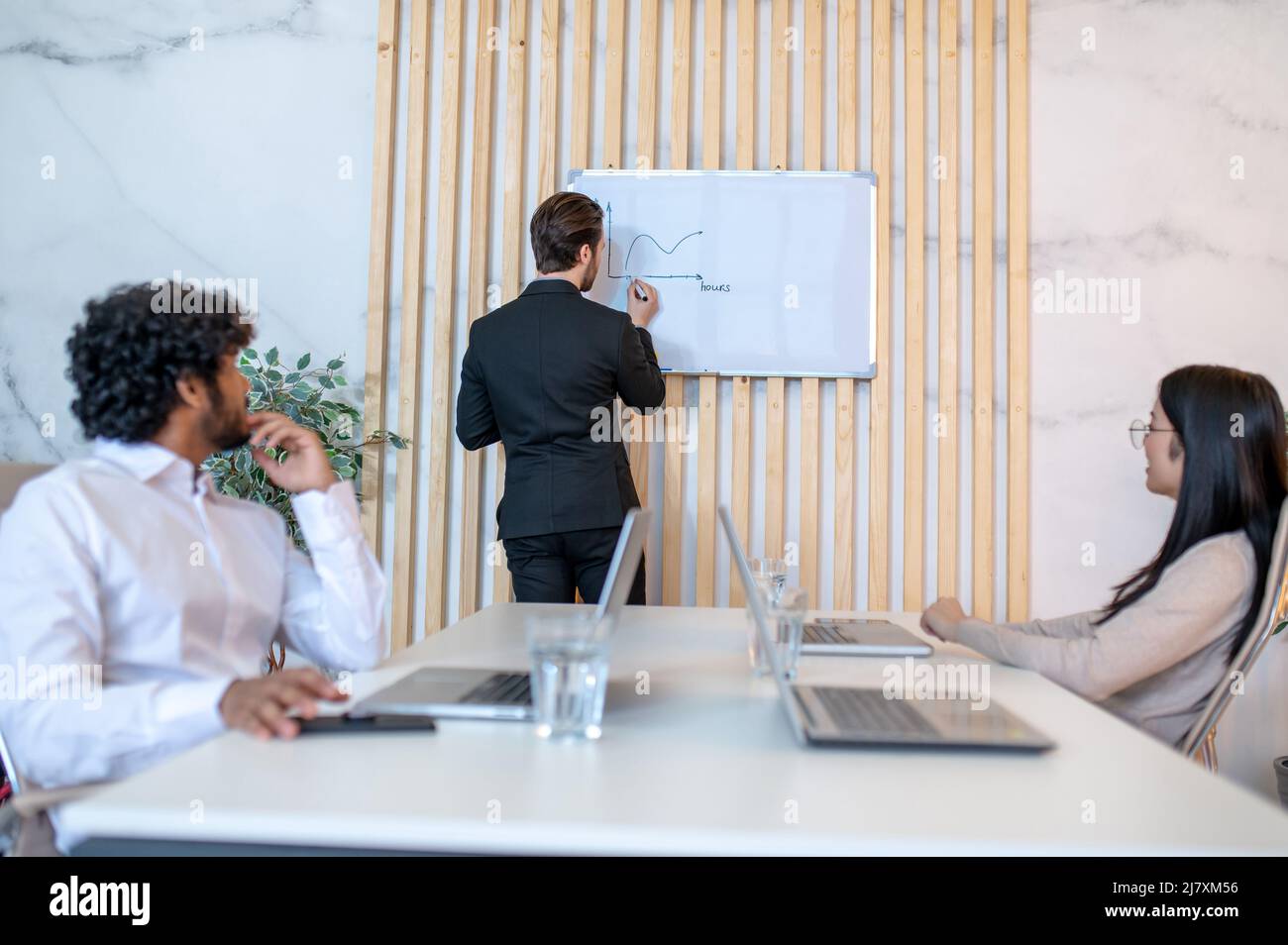 Company employee giving a presentation to his coworkers Stock Photo - Alamy