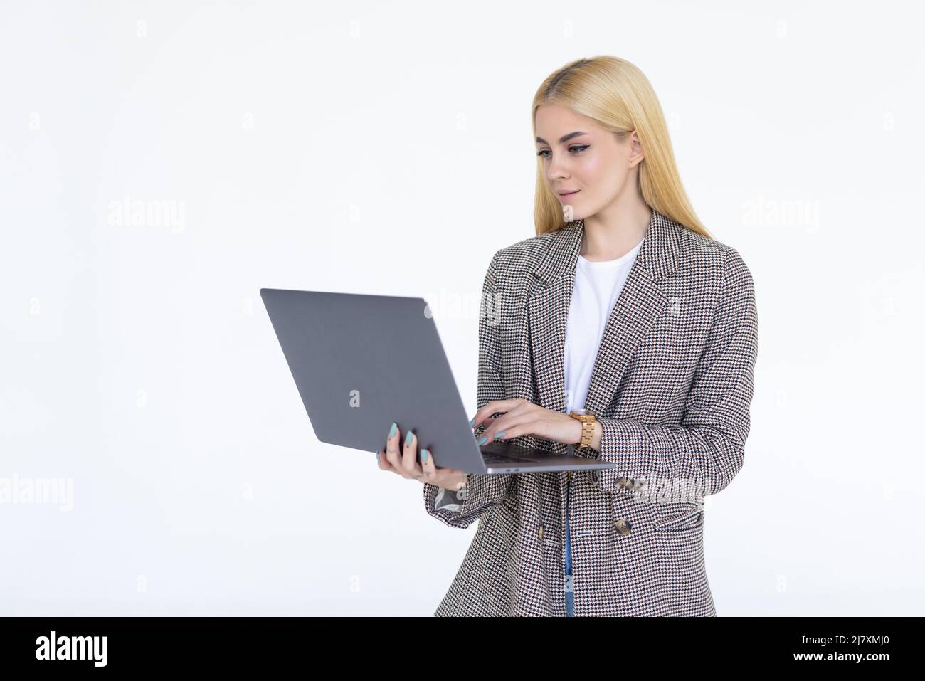 Image of young business woman posing isolated over white background ...