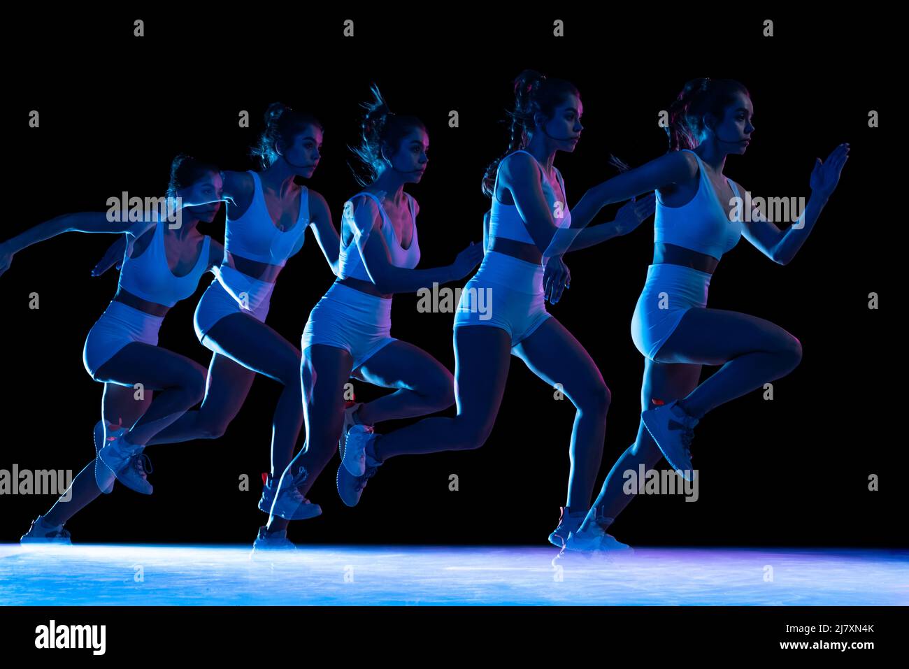 Development of movements. Professional female athlete, runner training ...