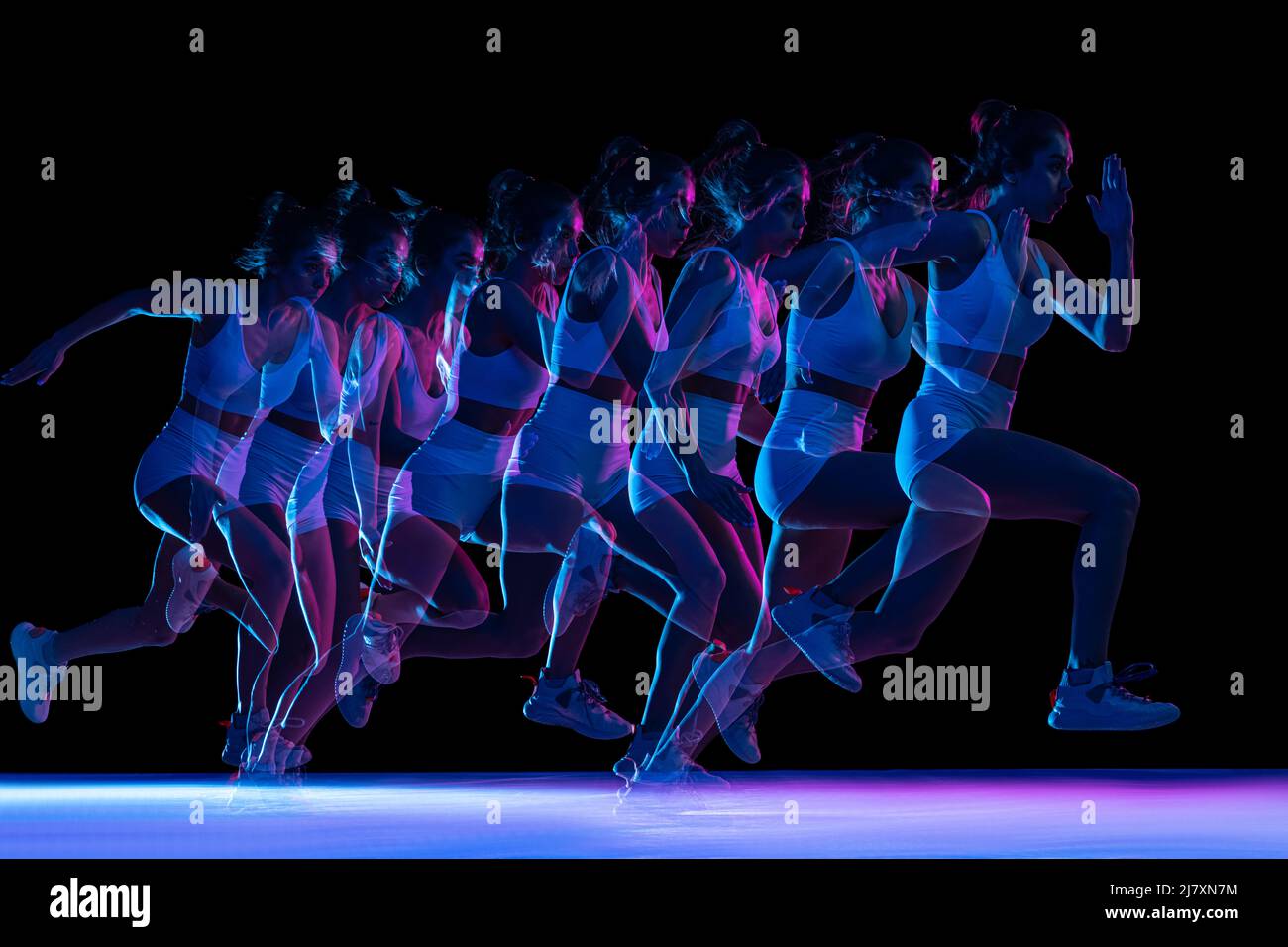 Development of movements. Professional female athlete, runner training ...