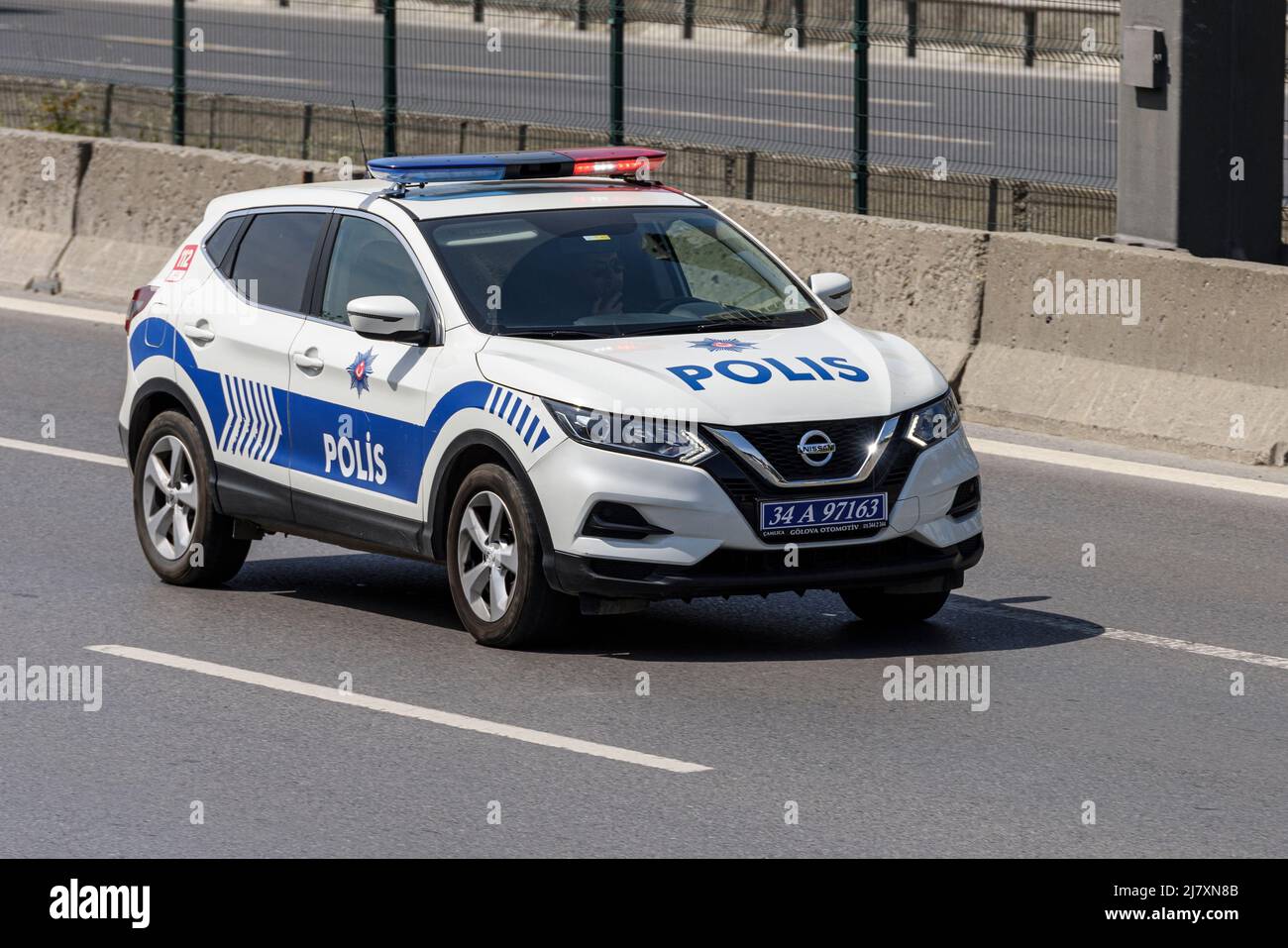 ISTANBUL, TURKEY-MAY 1 , 2021 Nissan Qashqai Turkish traffic police car ...