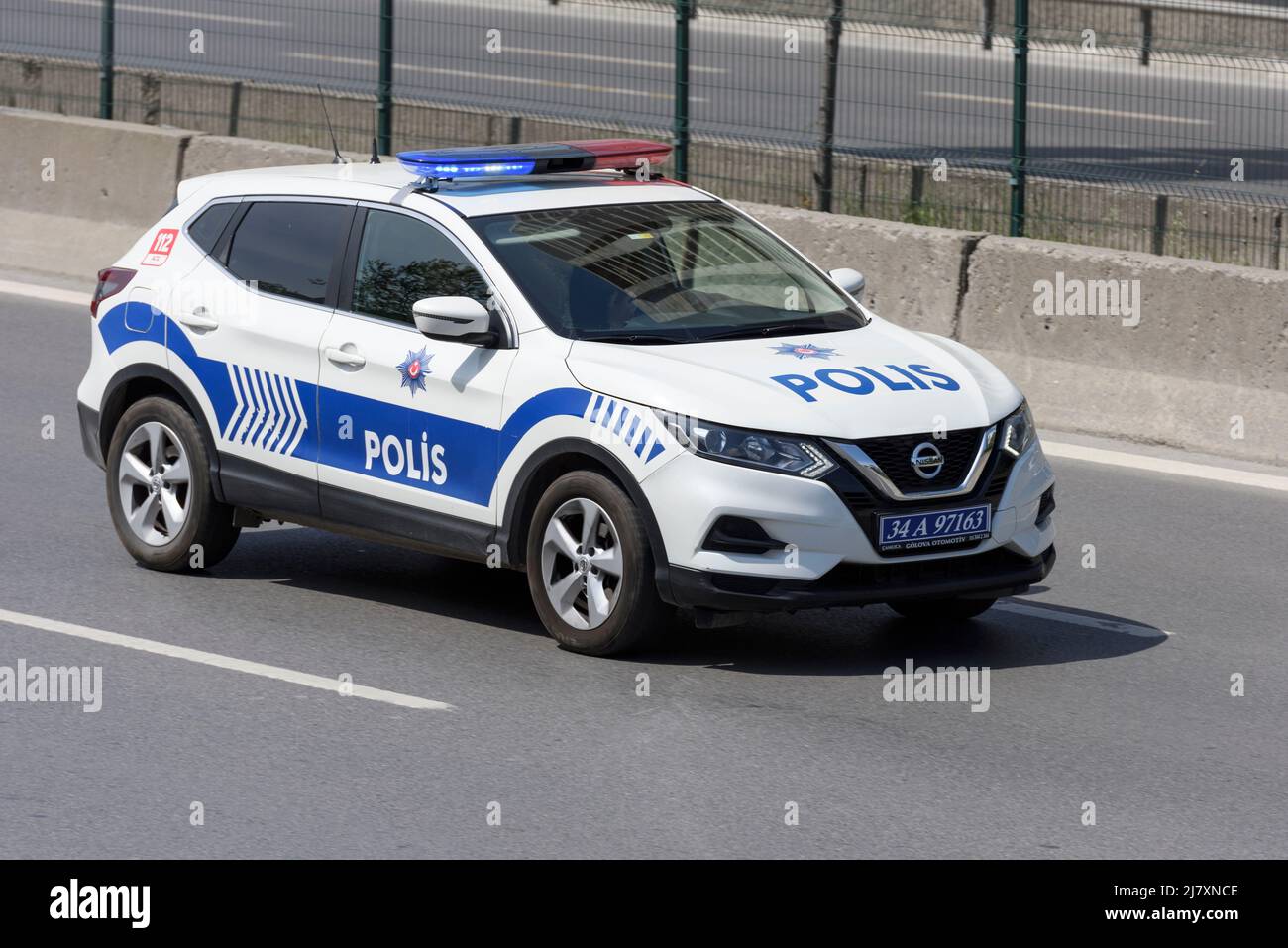 ISTANBUL, TURKEY-MAY 1 , 2021 Nissan Qashqai Turkish traffic police car ...