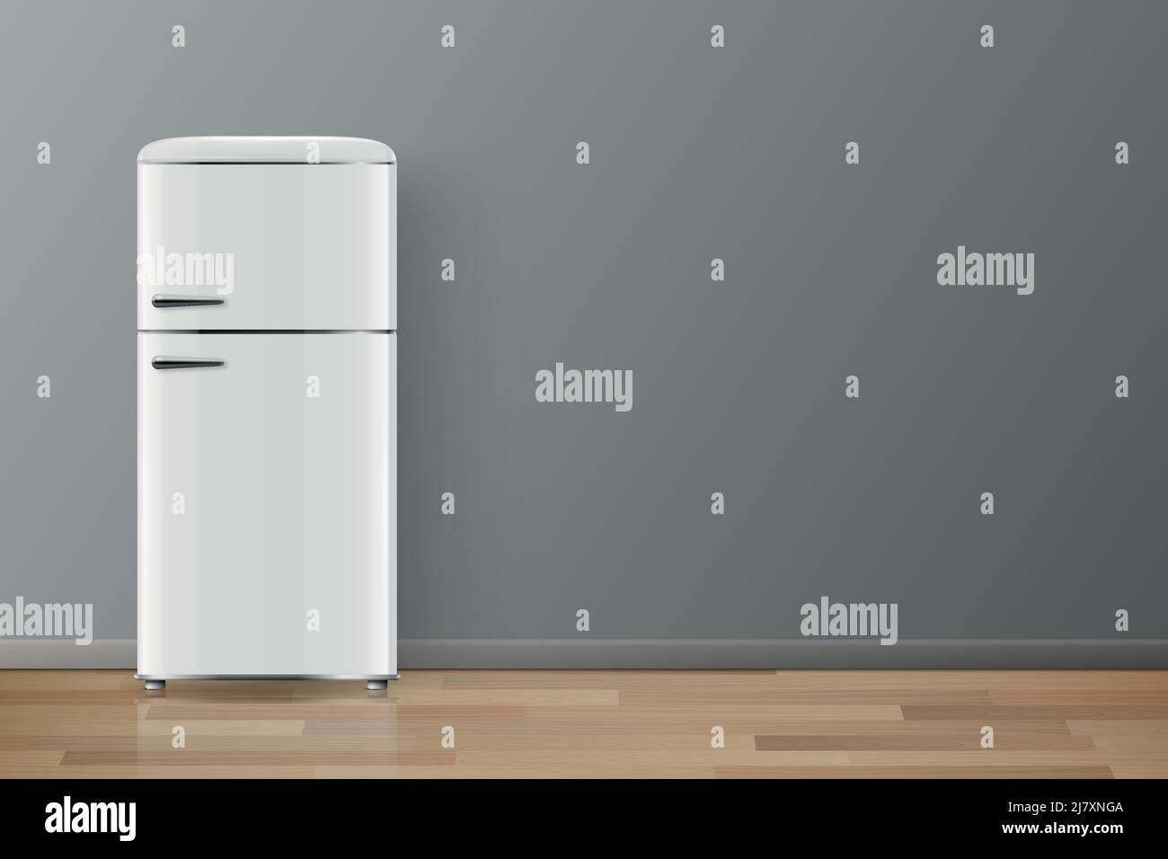 Vector Banner with 3d Realistic Glossy White Retro Vintage Fridge ...