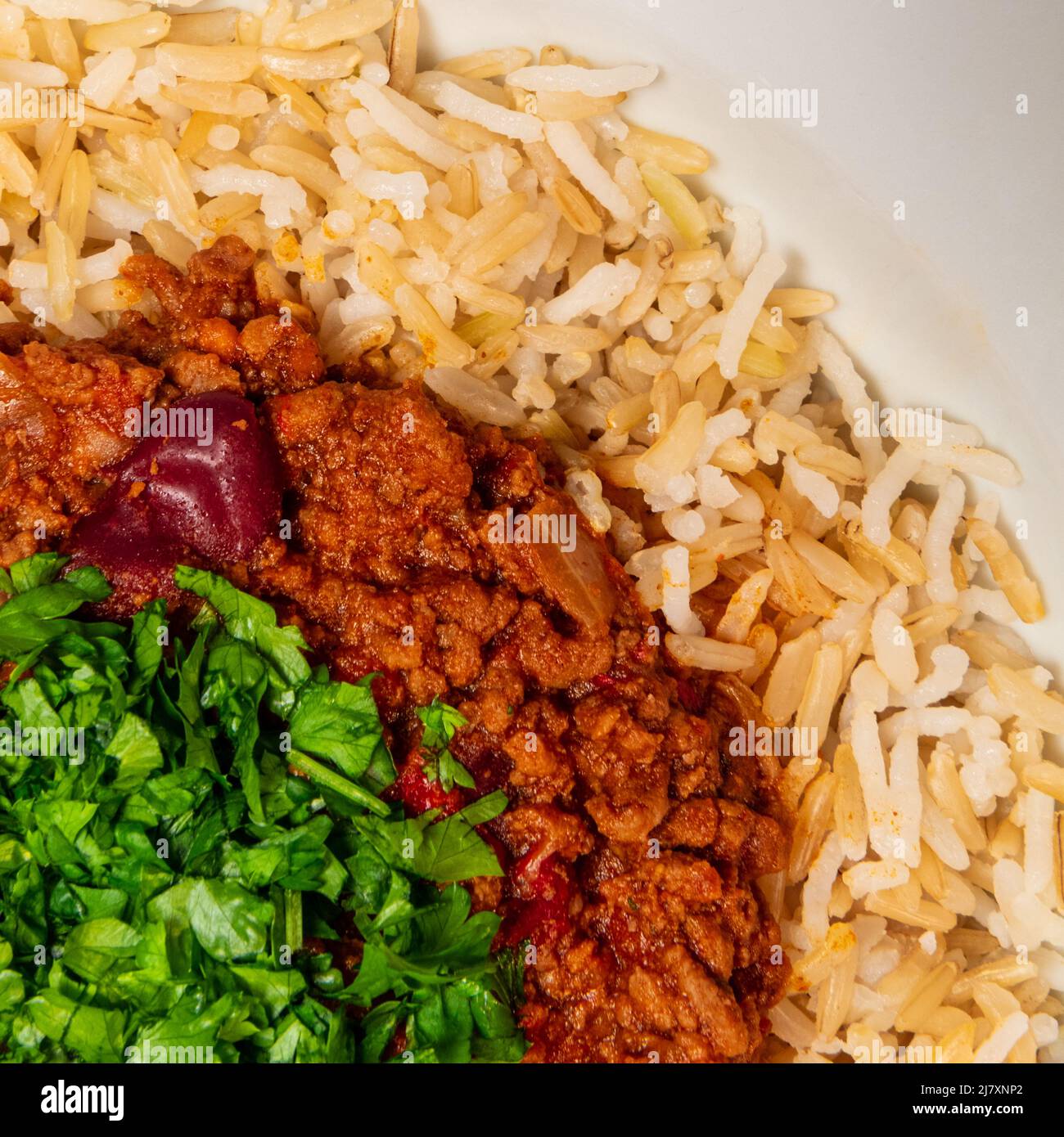 chilli con carne and rice Stock Photo - Alamy