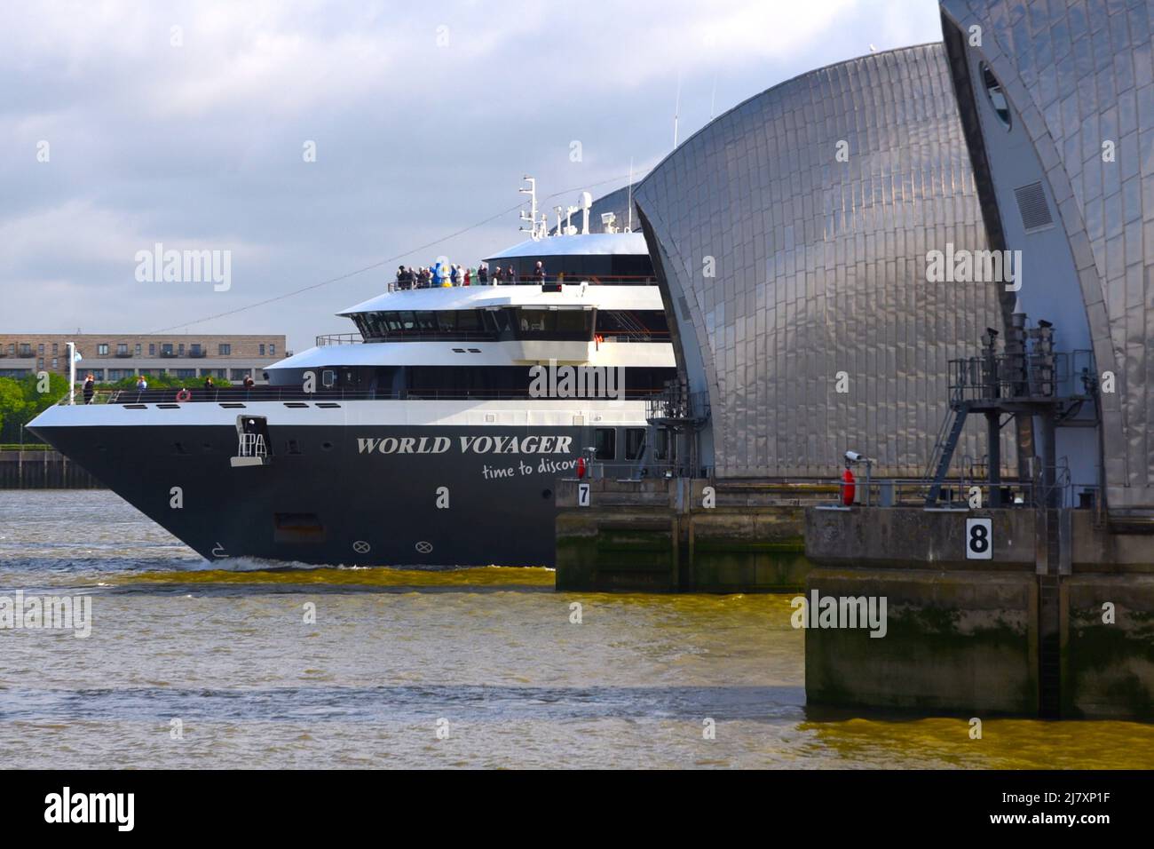 11/05/2022 Thames Barrier UK Cruise ship World Voyager sails through ...