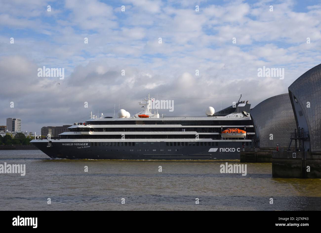 11/05/2022 Thames Barrier UK Cruise ship World Voyager sails through ...