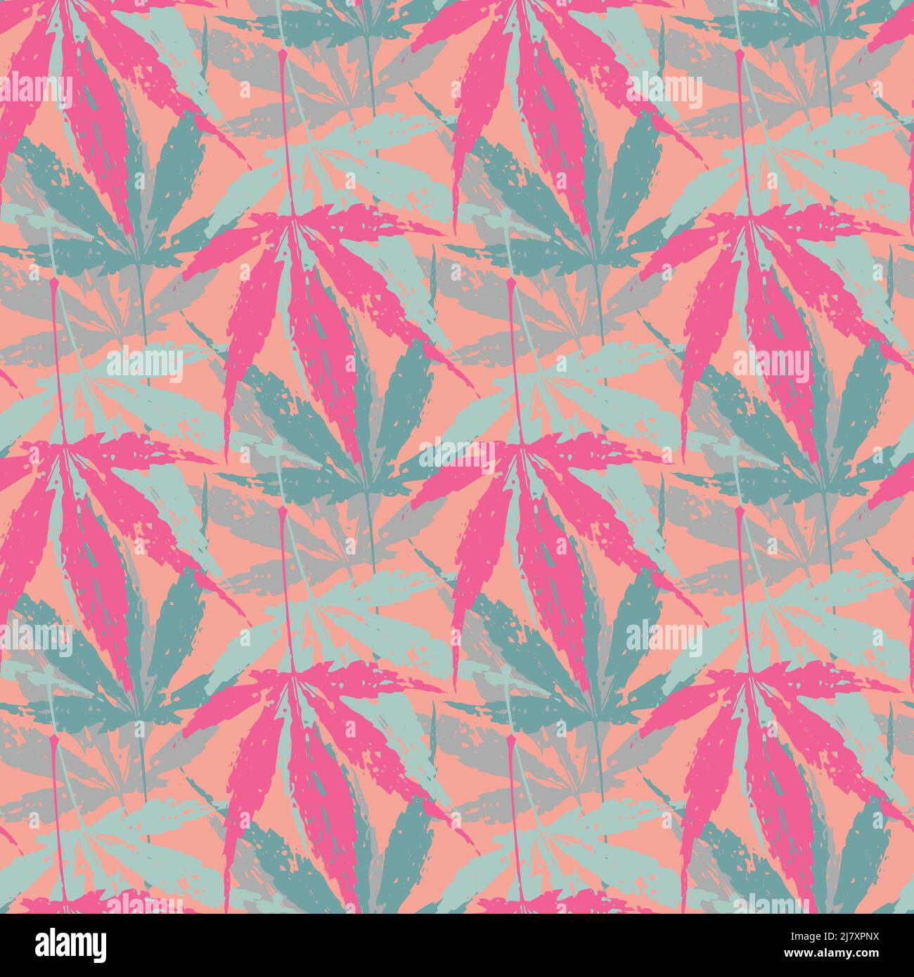 Boston ivy seamless vector pattern background. Pink blue backdrop with ...