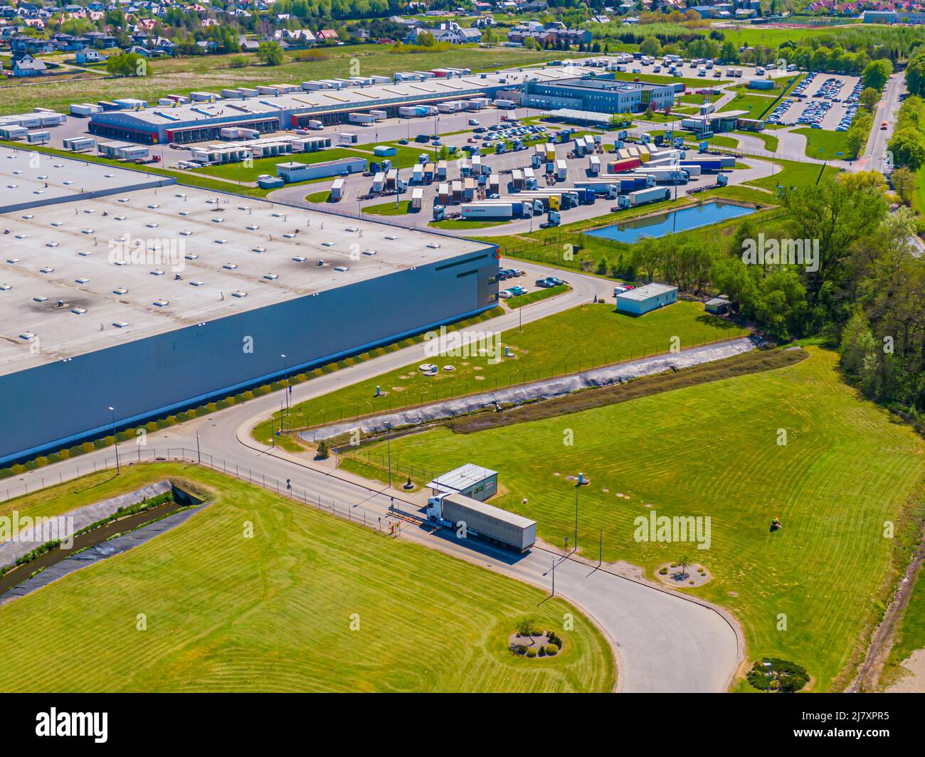 Aerial view of warehouse storages or industrial factory or logistics ...