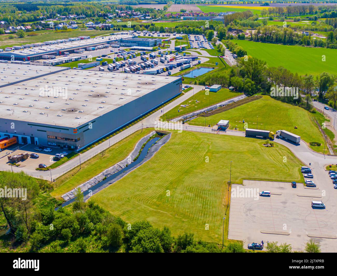 Aerial view of warehouse storages or industrial factory or logistics ...
