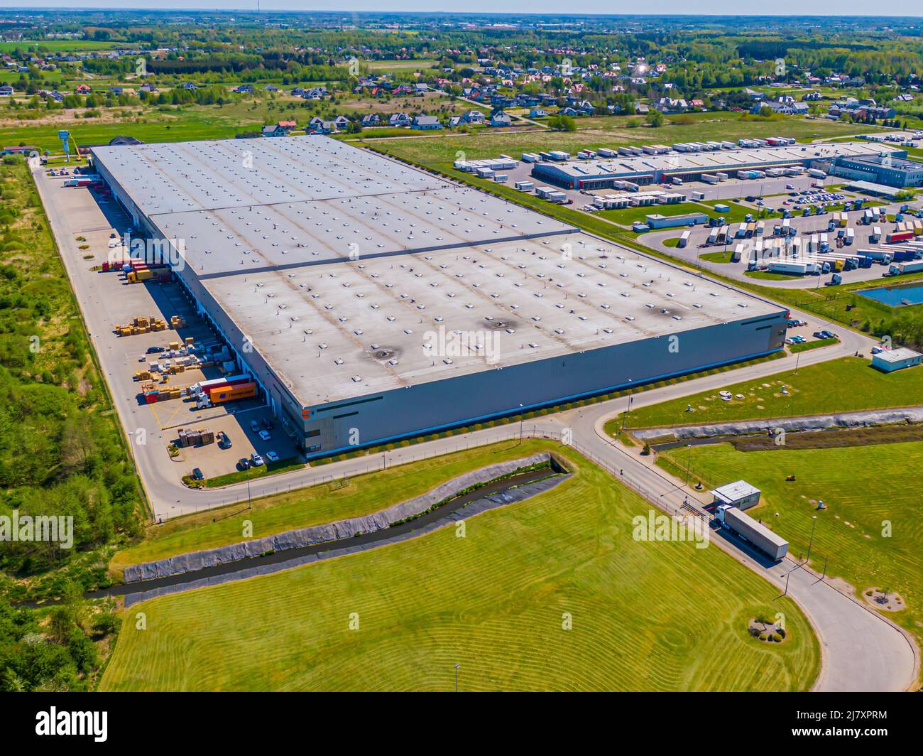 Aerial view of warehouse storages or industrial factory or logistics ...