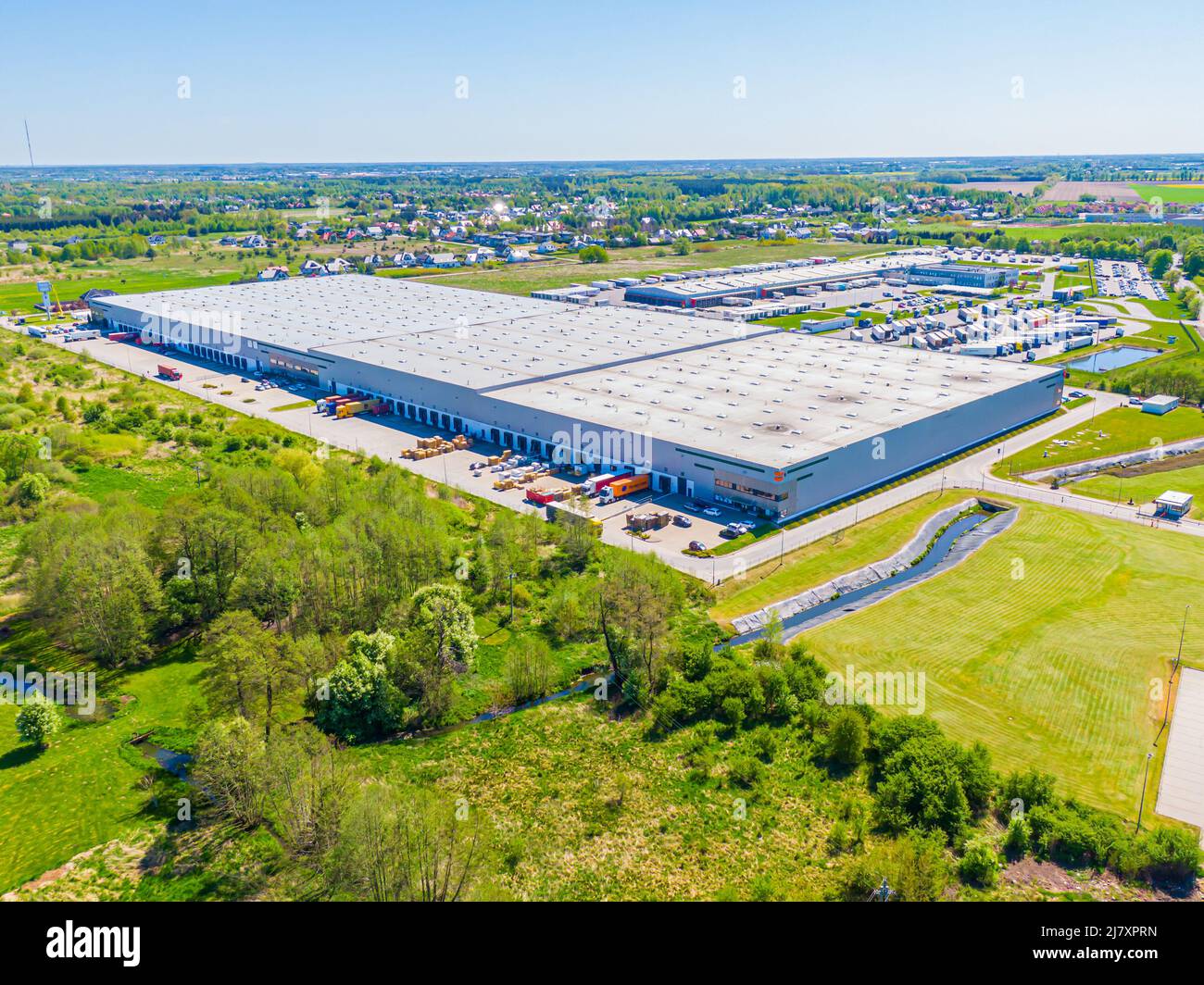 Aerial view of warehouse storages or industrial factory or logistics ...
