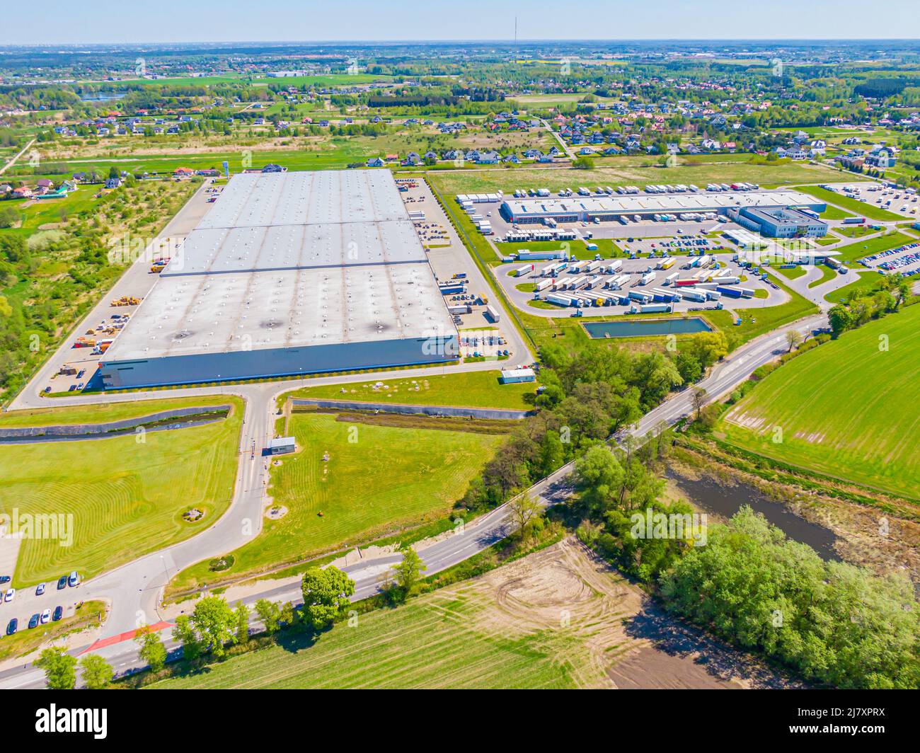 Aerial view of warehouse storages or industrial factory or logistics ...